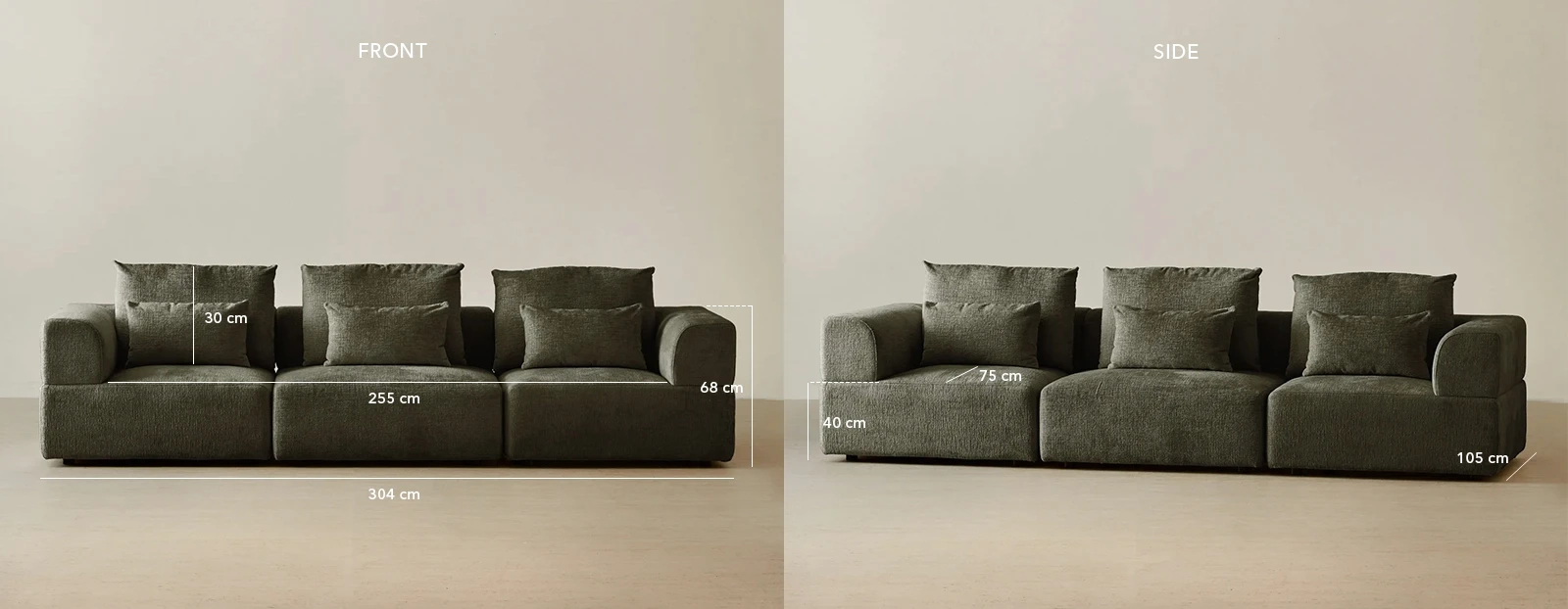 Riviera III Green Chenille 3 Pieces Modular Fabric Sofa | Koala Living