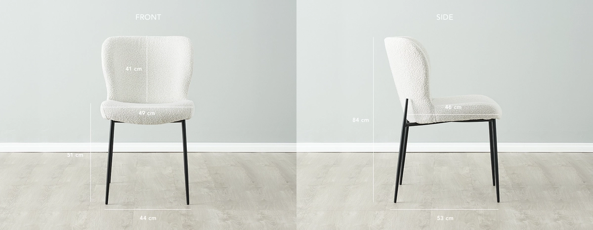 Hailey Snow White Boucle Dining Chair - Black Legs