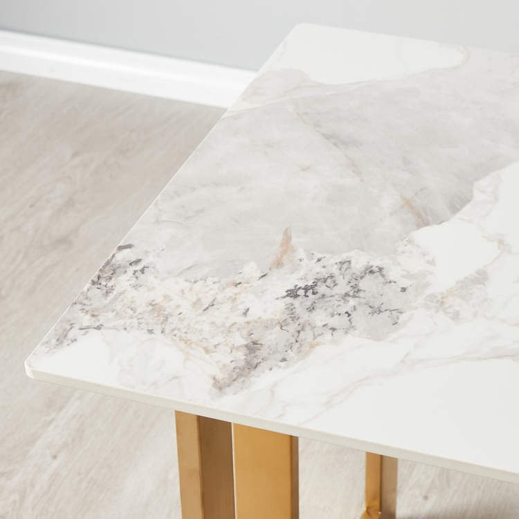 Dianne White Sintered Stone Side Table Brushed Gold Stainless Steel ...