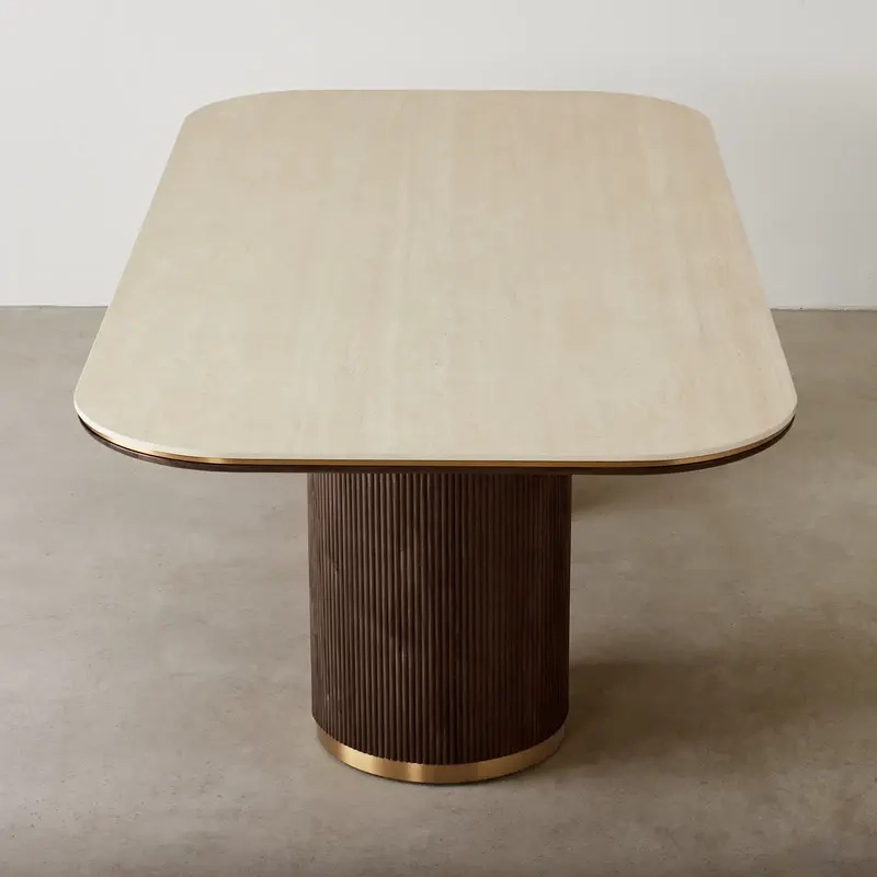 San Pierre Ebony Brown Ash Veneer Dining Table - Two Legs - Travertine ...