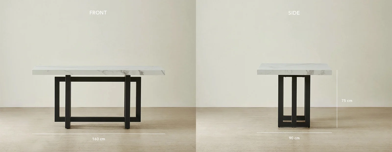 Grayson Statuario White Sintered Stone Dining Table - Black Legs 160x90cm | Koala Living