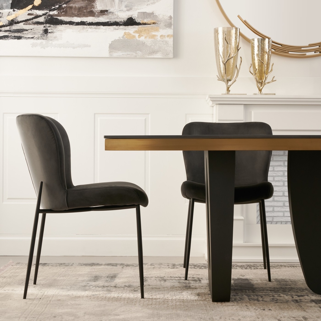 Hailey Charcoal Velvet Dining Chair - Black Legs | Koala Living