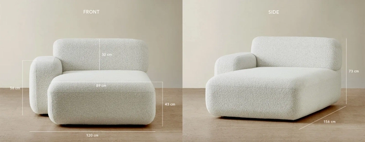 Capri Stone White Modular Left Chaise | Koala Living