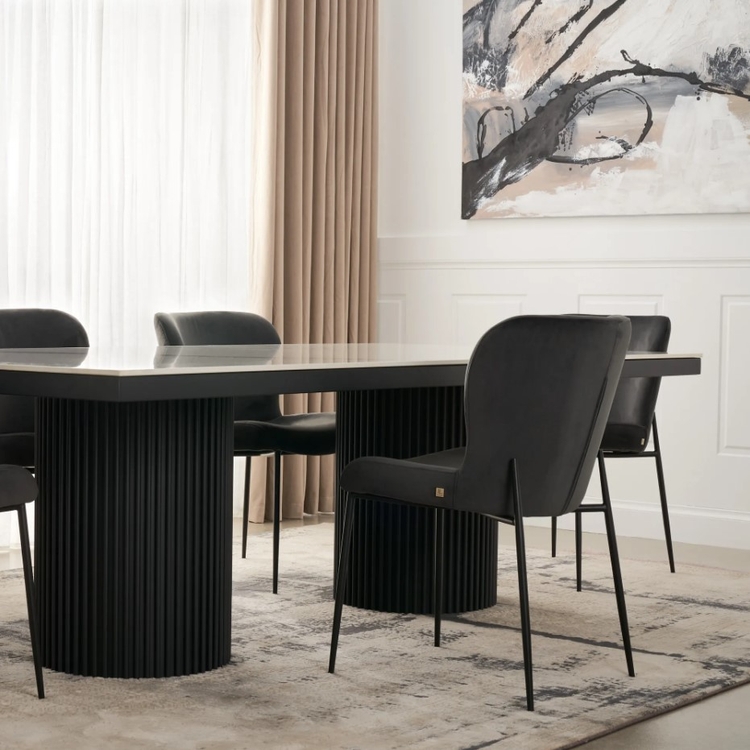 Archie White Sintered Stone Rectangular Dining Table - Matte Black Legs ...