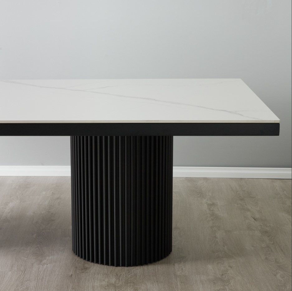 Archie White Sintered Stone Dining Table - Matte Black Legs 268x118cm