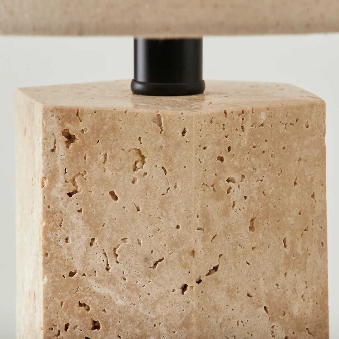 Verlet Travertine Table Lamp - Beige Linen Lamp Shade | Koala Living