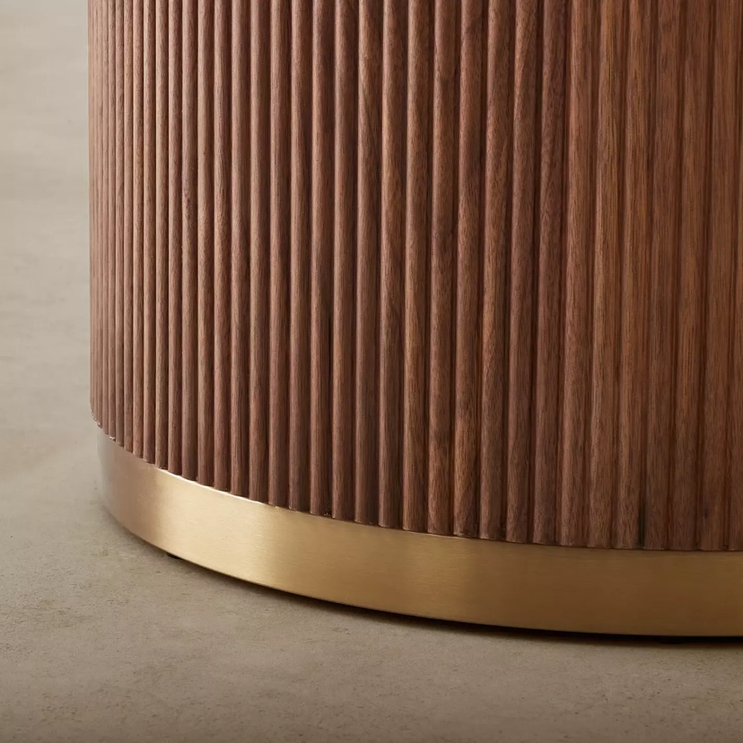 San Pierre Walnut Veneer Side Table - Travertine Finish Sintered Stone ...