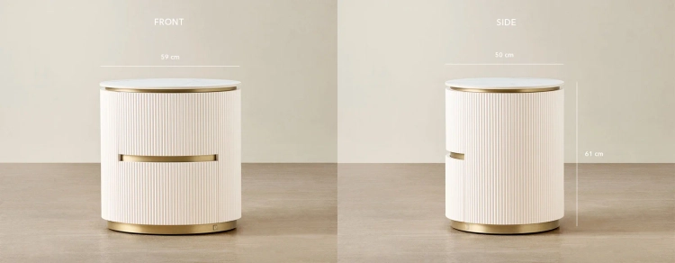 Archie White Sintered Stone Oval Bedside Table - White Ribbing | Koala ...