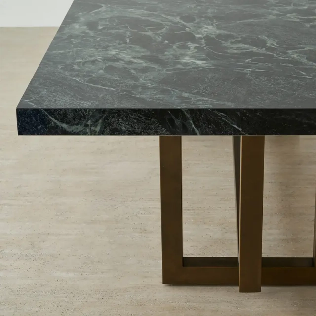 Grayson Brushed Bronze Rectangular Dining Table with Emerald Green ...