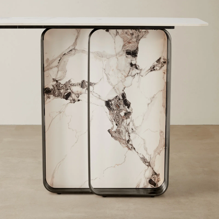 Marbella Cold Calacatta White Sintered Stone Console Table - Black ...