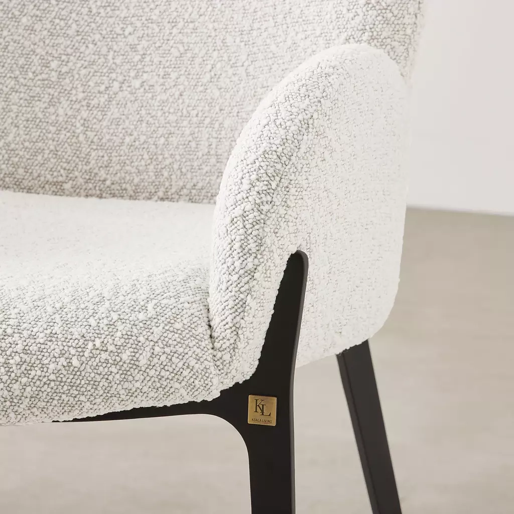 Milana Snow White Boucle Dining Chair - Black Metal Legs | Koala Living