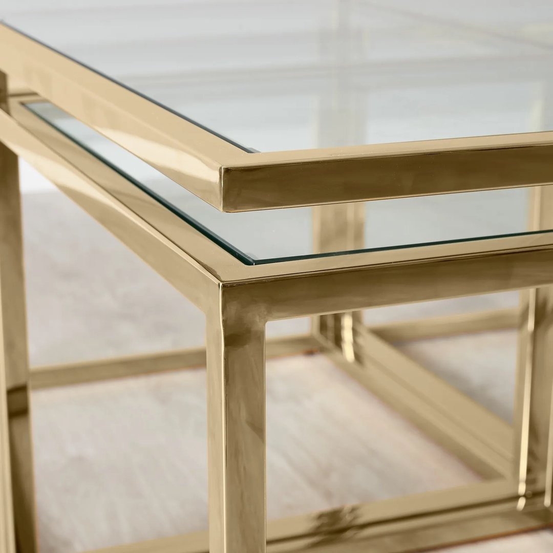 Vernon Polished Champagne Gold Stainless Steel Square Coffee Table ...
