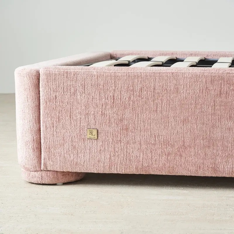 Poppy Dusty Pink Chenille Fabric King Single Bed | Koala Living