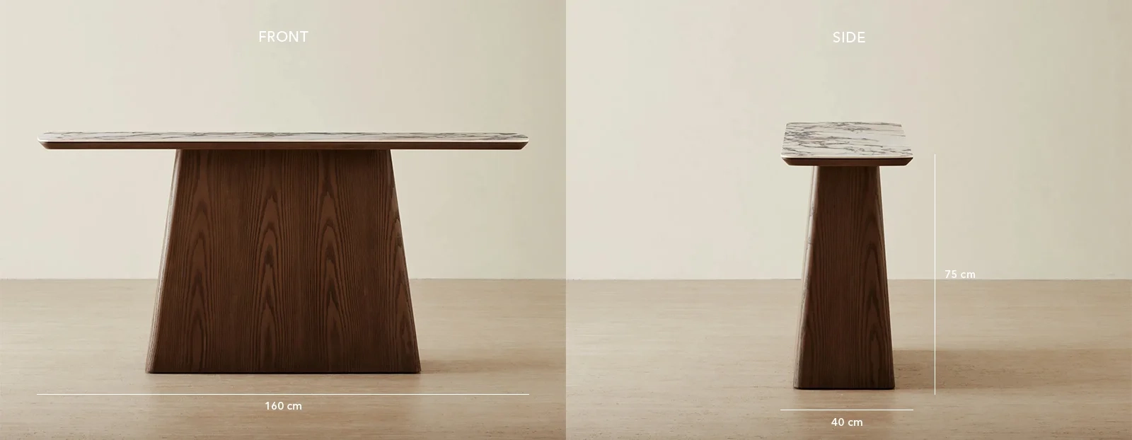 Dunstan Amber Brown Veneer Console Table with Calacatta Viola Sintered Stone Top | Koala Living