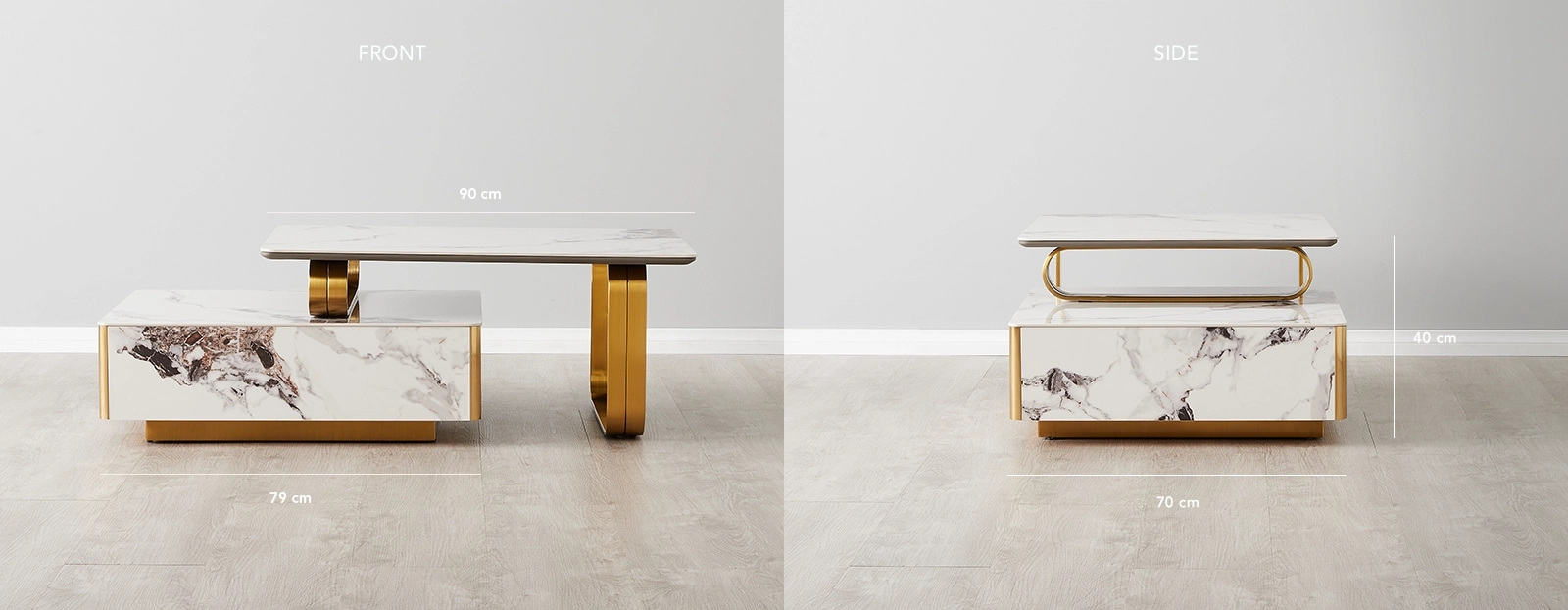 Marbella 2-Layered Cold Calacatta White Sintered Stone Coffee Table ...