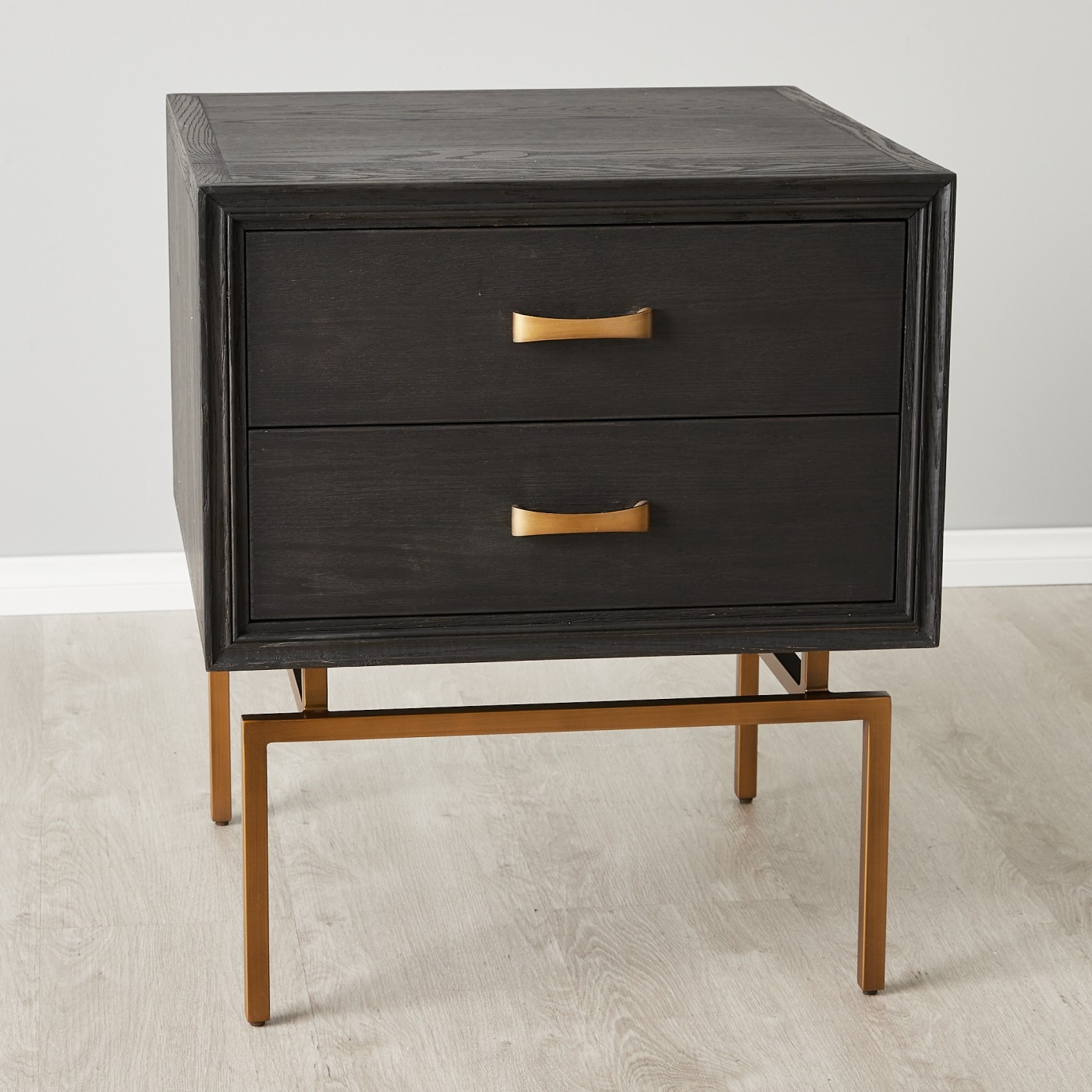 Mackenzie Black Wooden Bedside Table - Brass Coloured Handles | Koala ...