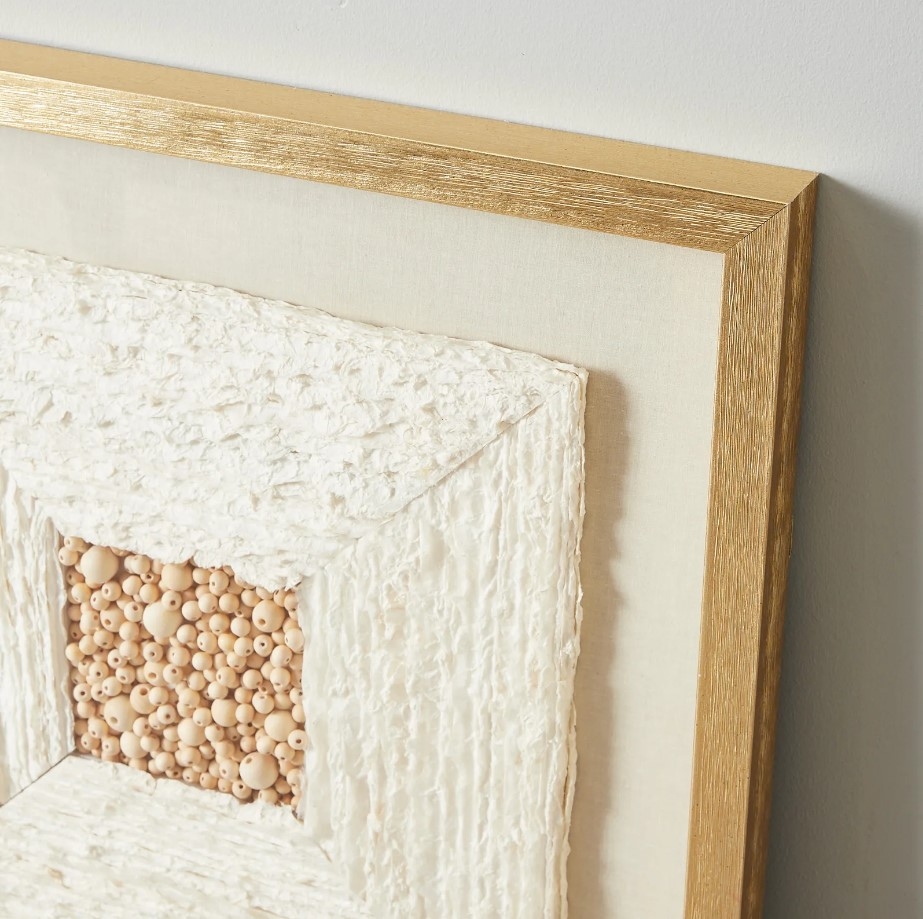 Paper Pulp And Wooden Bead Shadow Box with Golden Frame | Koala Living