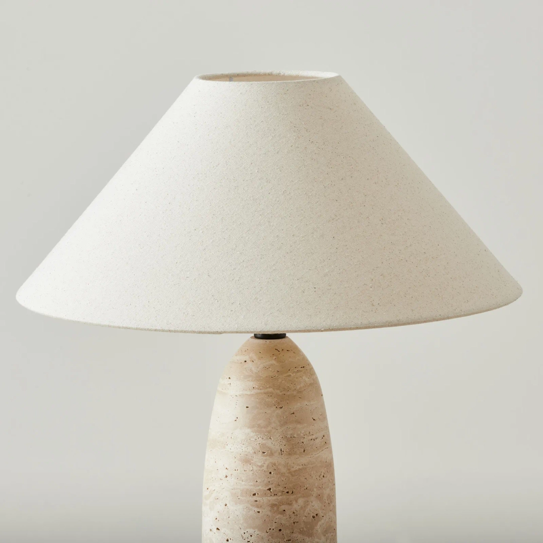 Anda Travertine Table Lamp - Beige Linen Lamp Shade | Koala Living