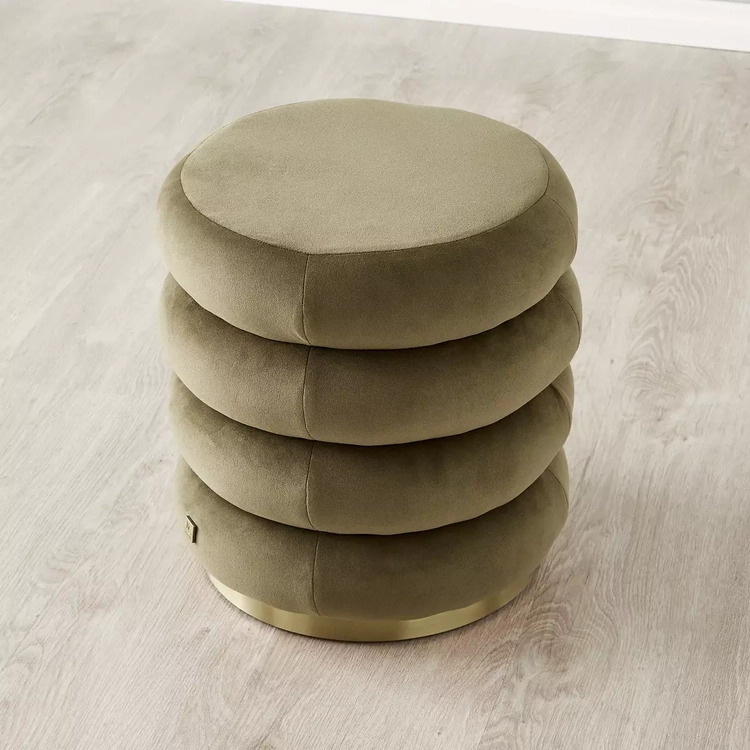 Megan Olive Green Velvet 40cm Round Ottoman | Koala Living