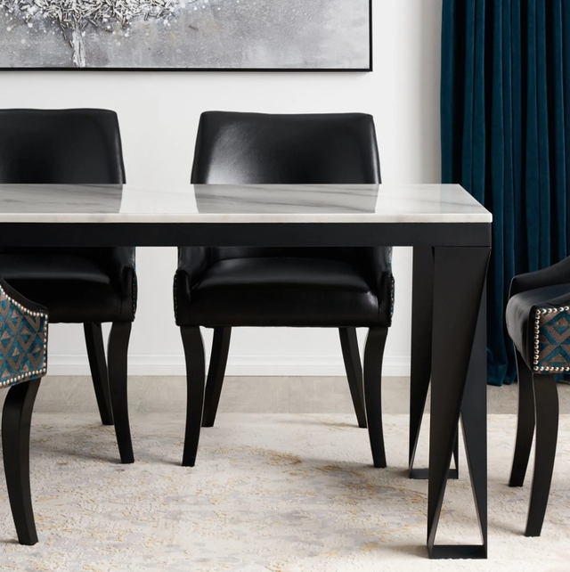 Masa Natural White Marble Dining Table - Black Legs 200cm | Koala Living