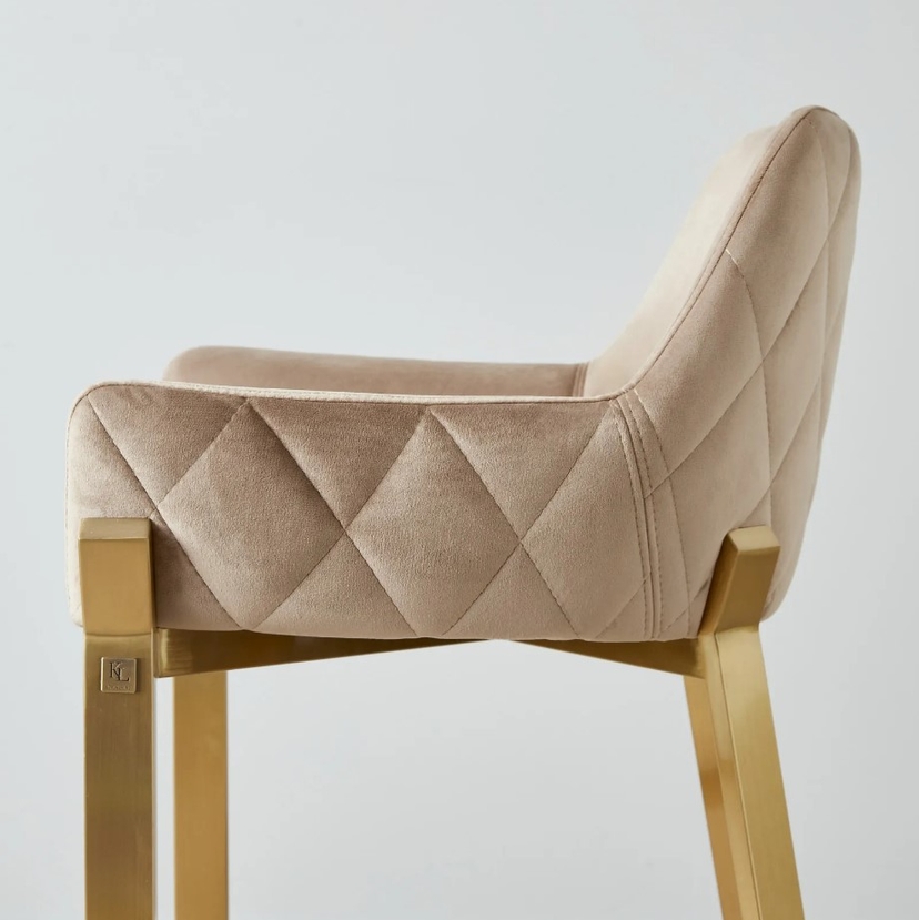 Arya II Beige Velvet 67cm Counter Stool - Brushed Gold Metal Legs ...