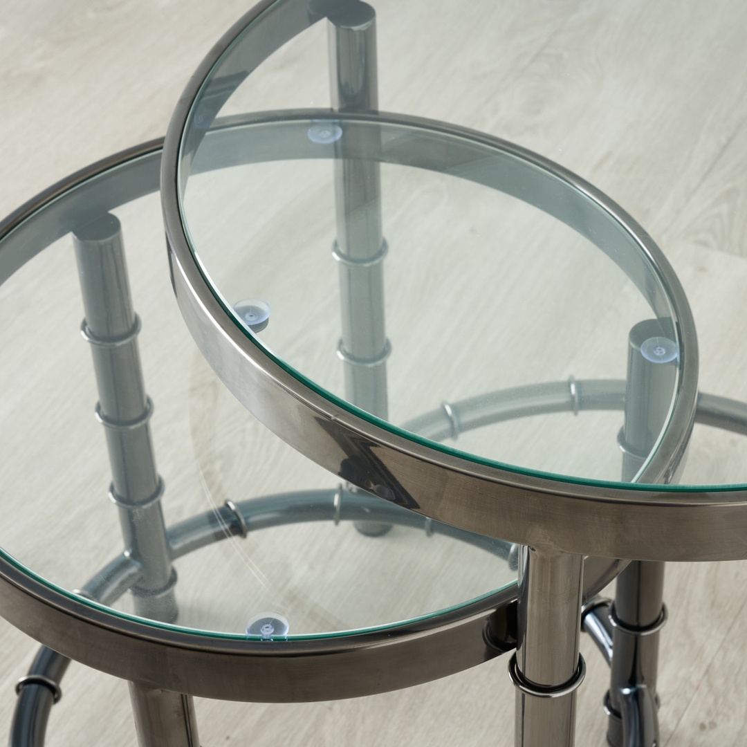 Balmoral II Black Nickel Round Nested Side Tables | Koala Living
