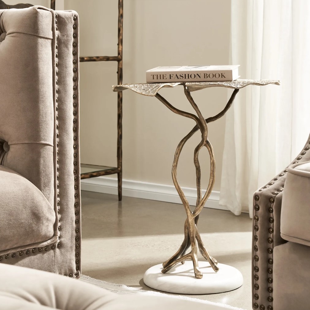 Dhara Antique Brass Finish Leaf Side Table | Koala Living