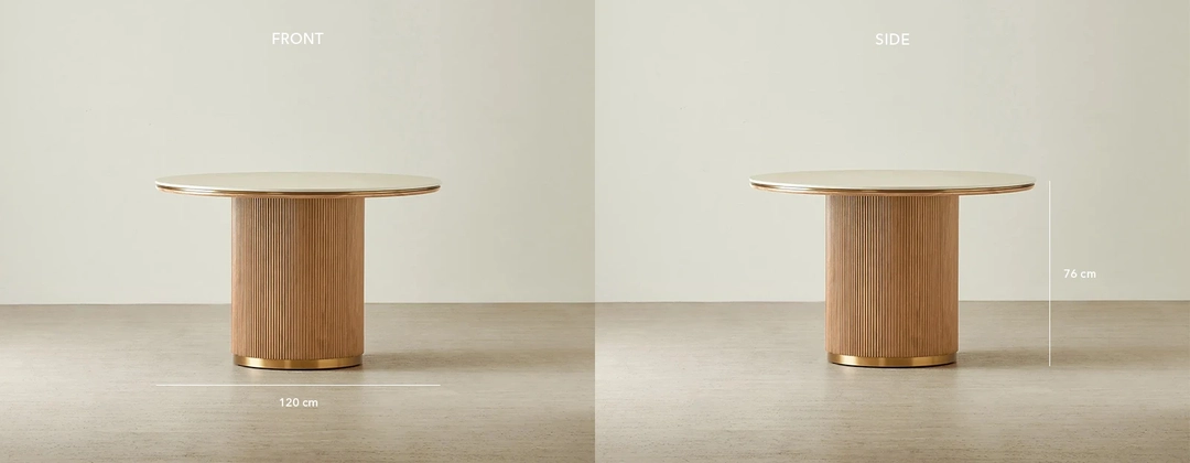 San Pierre Light Brown Ash Round Dining Table - Single Leg - Travertine ...