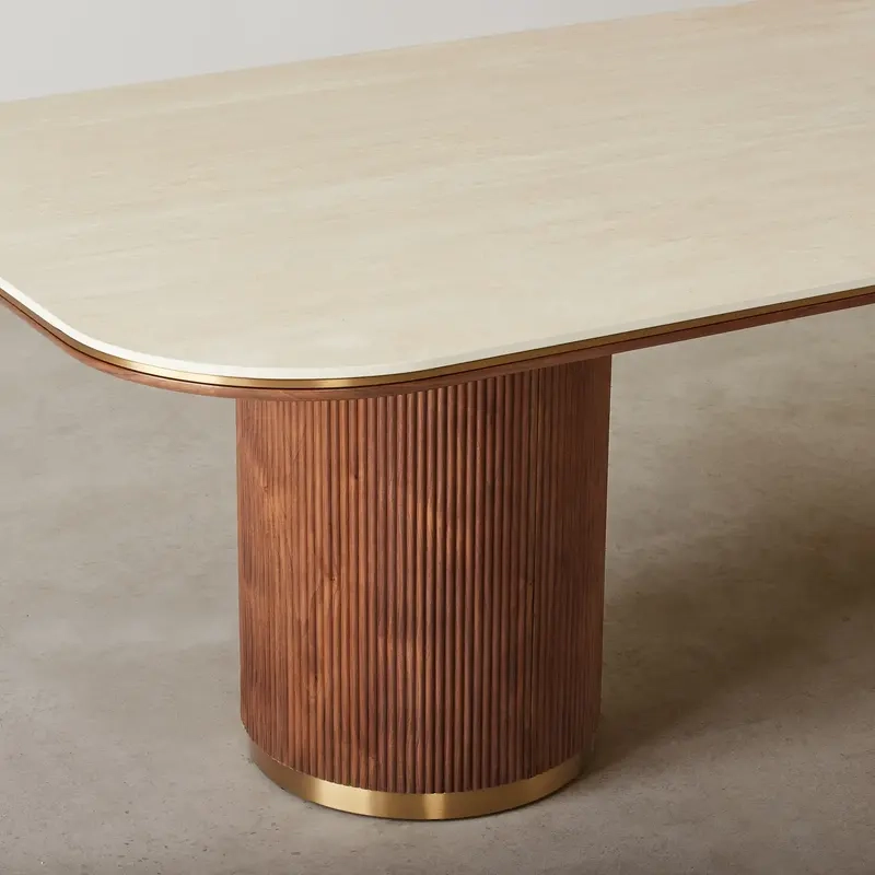 San Pierre Walnut Veneer Dining Table - Two Legs - Travertine Finish ...