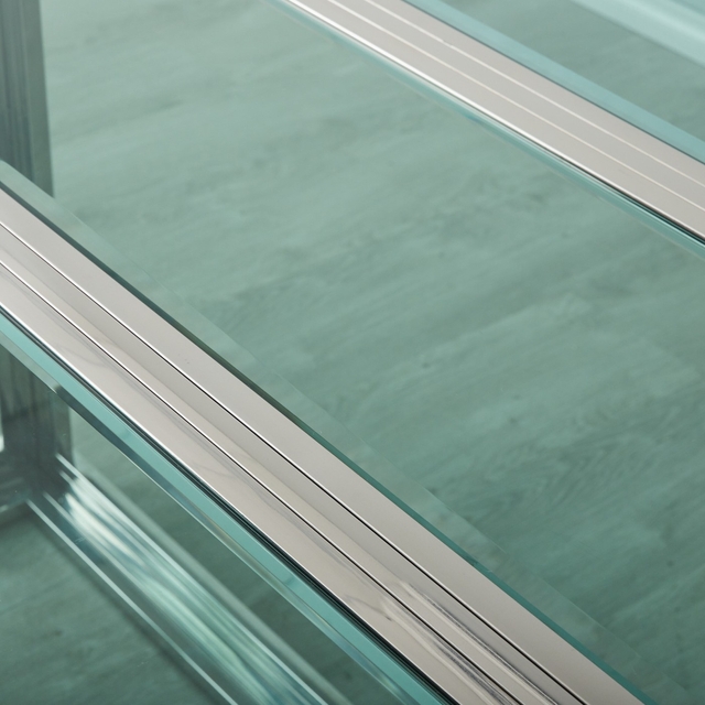 Titus Stainless Steel Dining Table - Smoke Green Glass Top | Koala Living
