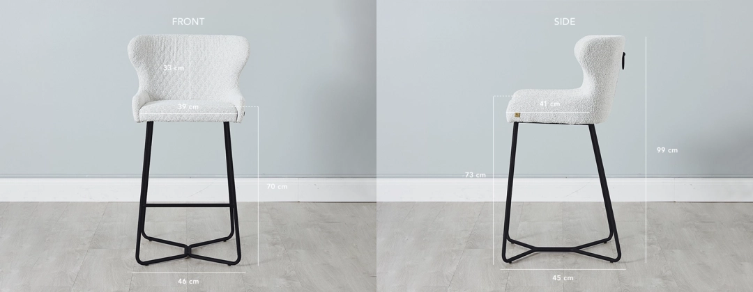 Quinn Cream Boucle Bar Stool - Black Legs