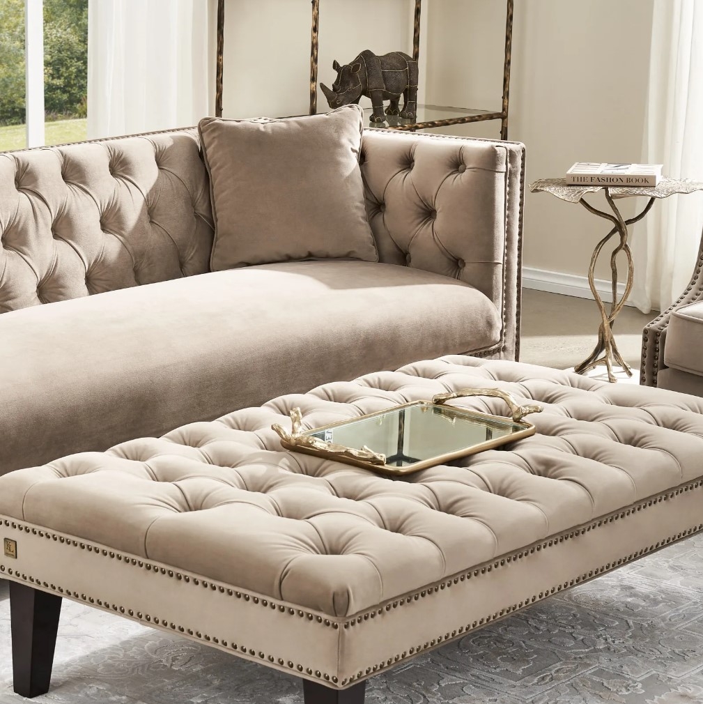 Vogue Beige Velvet Ottoman