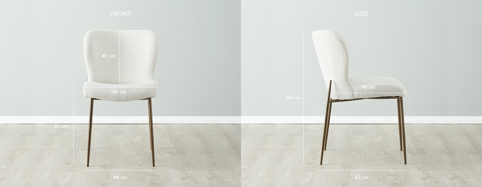 Hailey Snow White Boucle Dining Chair - Bronze Legs