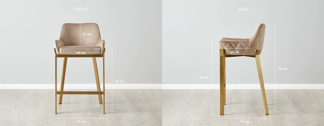 Arya II Beige Velvet 67cm Counter Stool - Brushed Gold Metal Legs ...