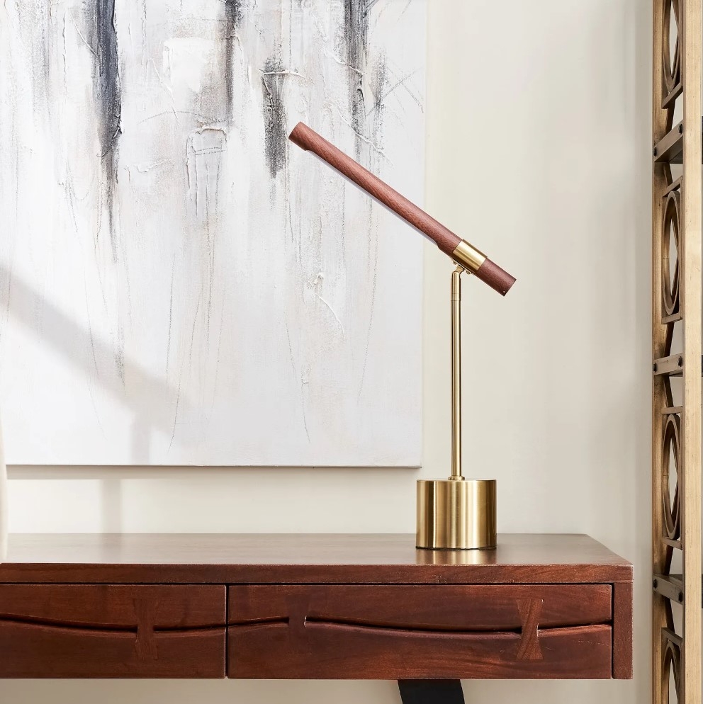 Kaia Brushed Gold Metal Table Lamp Walnut Metal Shade | Koala Living