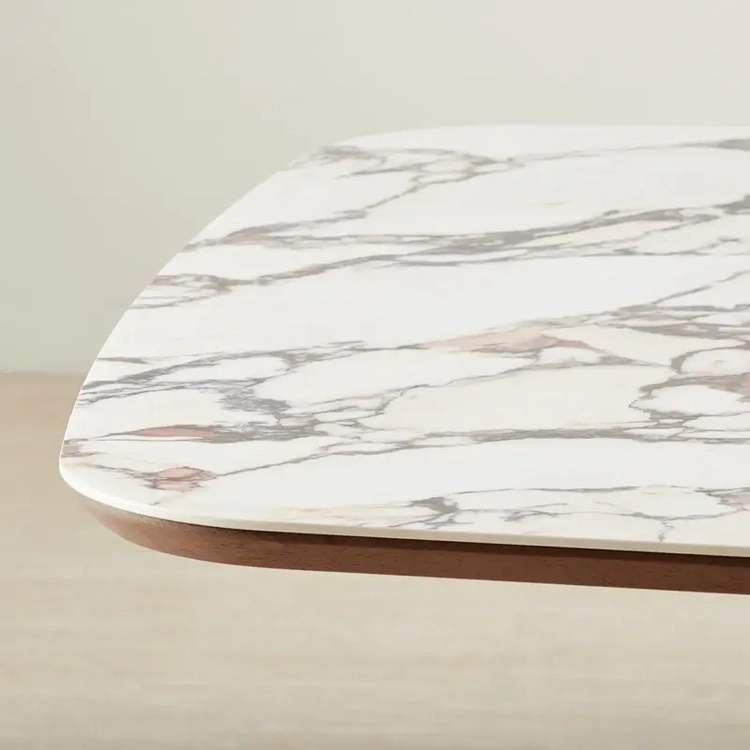 Dunstan Amber Brown Veneer Rectangular Dining Table with Calacatta ...