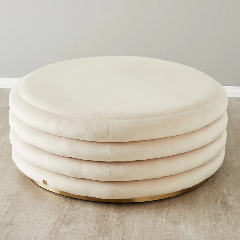 Megan Cream Velvet 100cm Round Ottoman