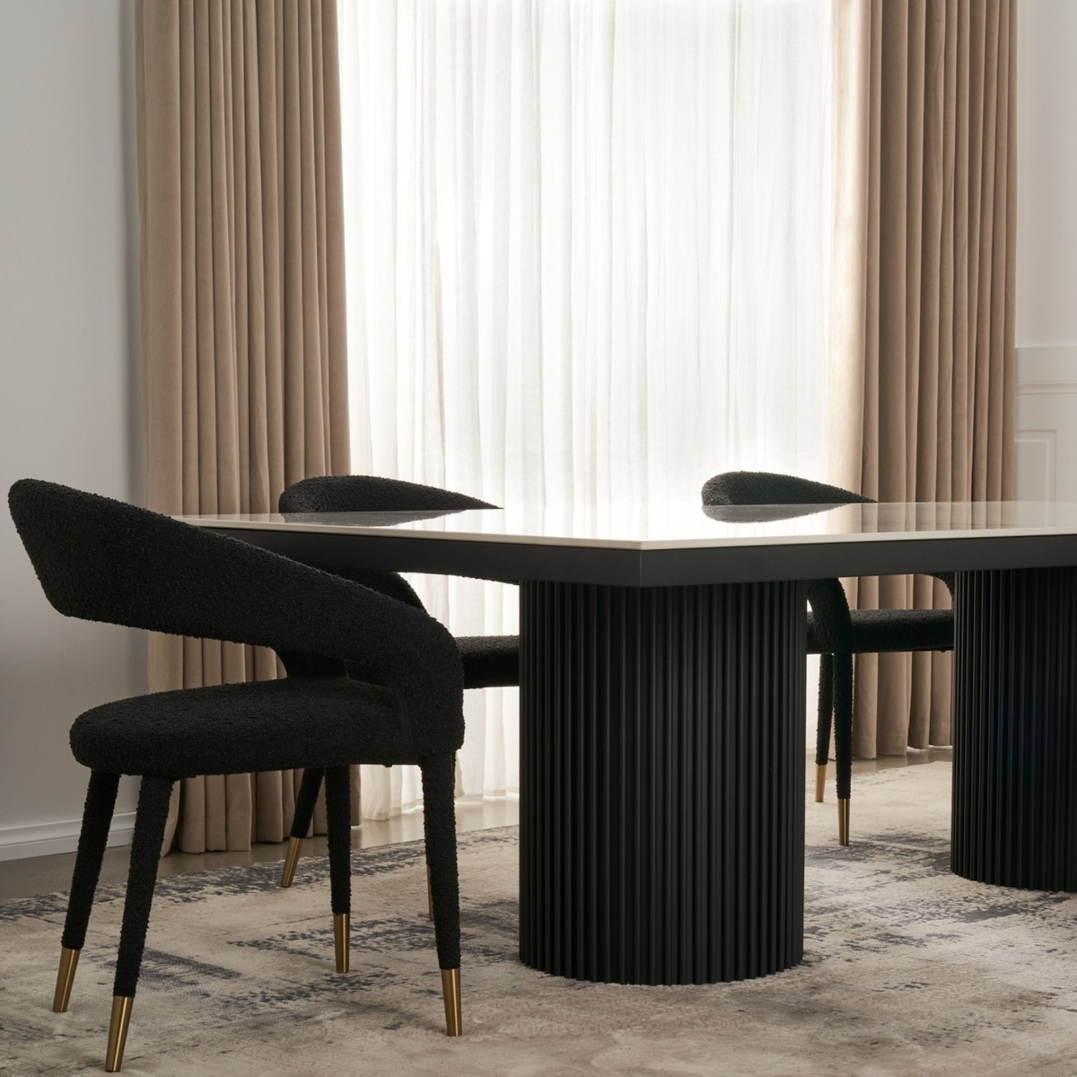 Archie White Sintered Stone Dining Table - Matte Black Legs 240x118cm