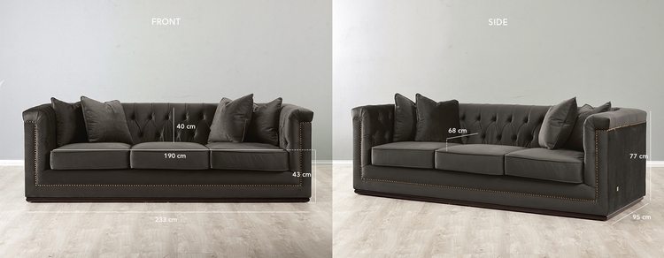 Pascal Mushroom Velvet 3-Seater Sofa | Koala Living