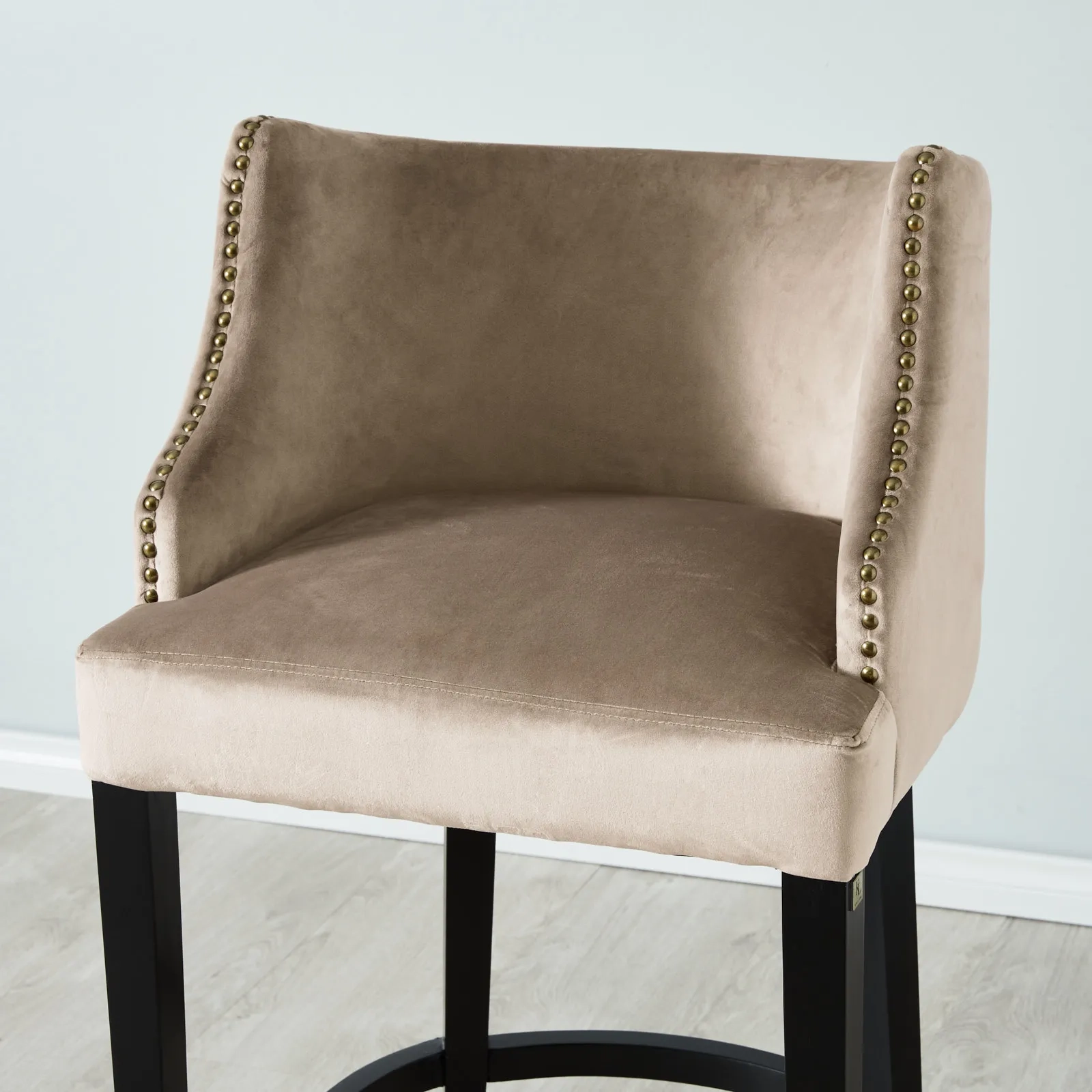 Simone Beige Velvet 76cm Bar Stool-Gold Accessories