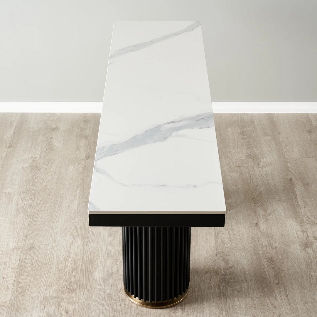 Archie White Sintered Stone Console Table - Matte Black Legs | Koala Living