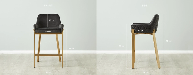 Arya II Charcoal Velvet 67cm Counter Stool - Brushed Gold Metal Legs ...