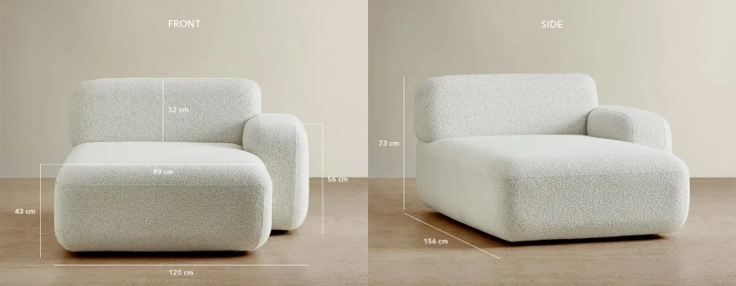 Capri Stone White Modular Right Chaise | Koala Living