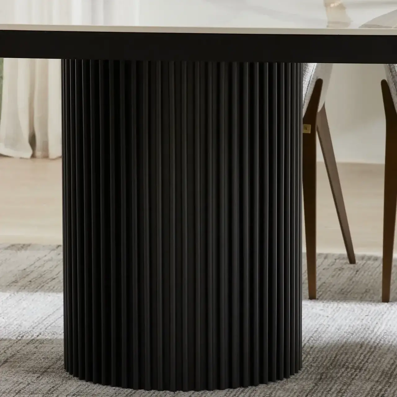 Archie White Sintered Stone Rectangular Dining Table - Matte Black Legs ...