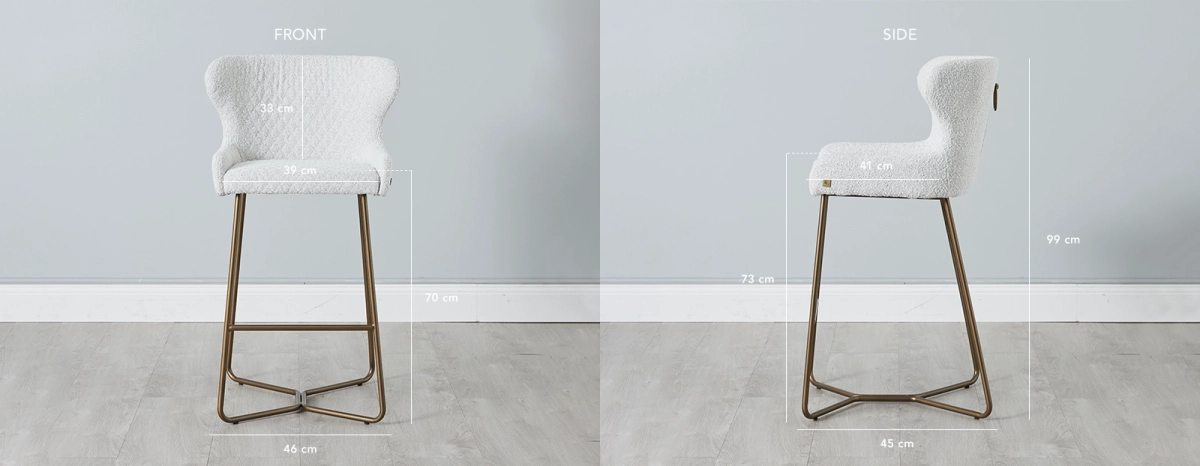 Quinn Cream Boucle Bar Stool - Brass Colour Legs