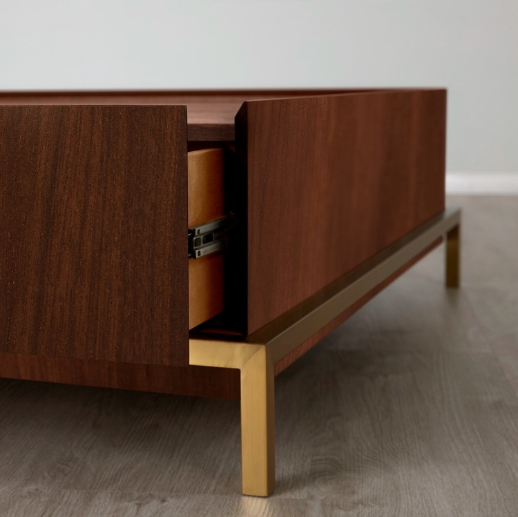 Noah Dark Walnut Veneer Coffee Table - Gold Metal Frame