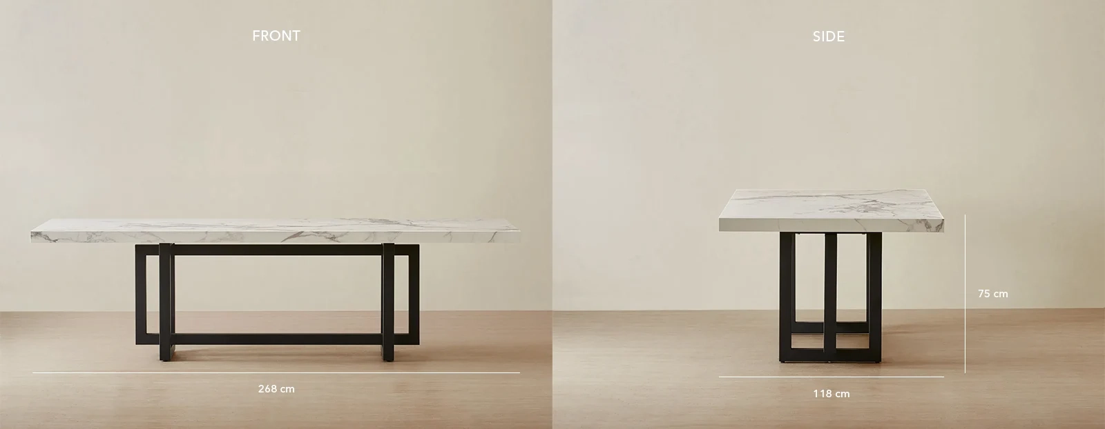 Grayson Statuario White Sintered Stone Rectangular Dining Table - Black Legs 268x118cm | Koala ...