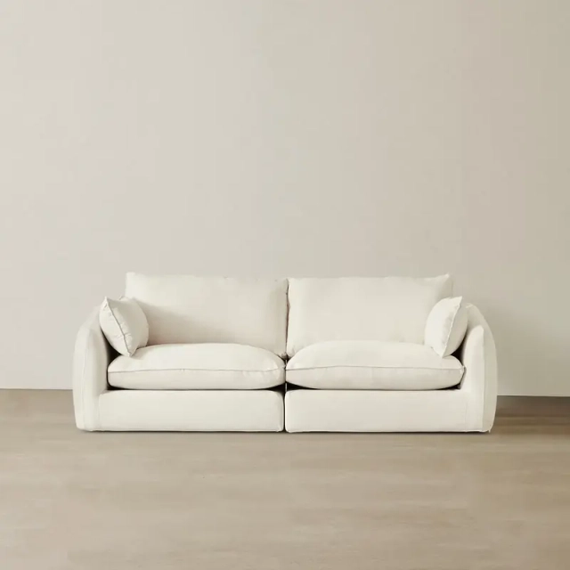 Macie Lite Chiffon White Fabric 2 Pieces Modular Sofa | Koala Living