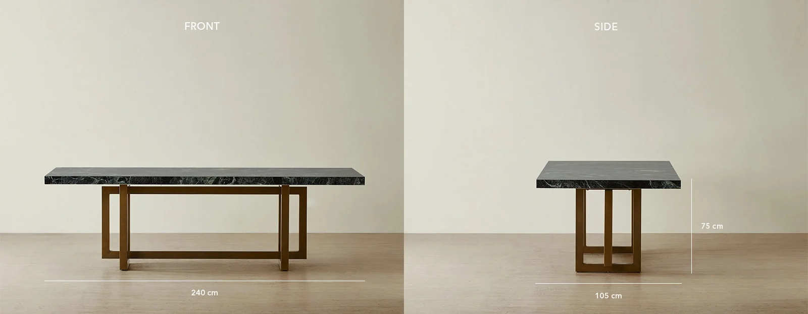 Grayson Glossy Emerald Green Sintered Stone Rectangular Dining Table - Brushed Bronze Legs ...