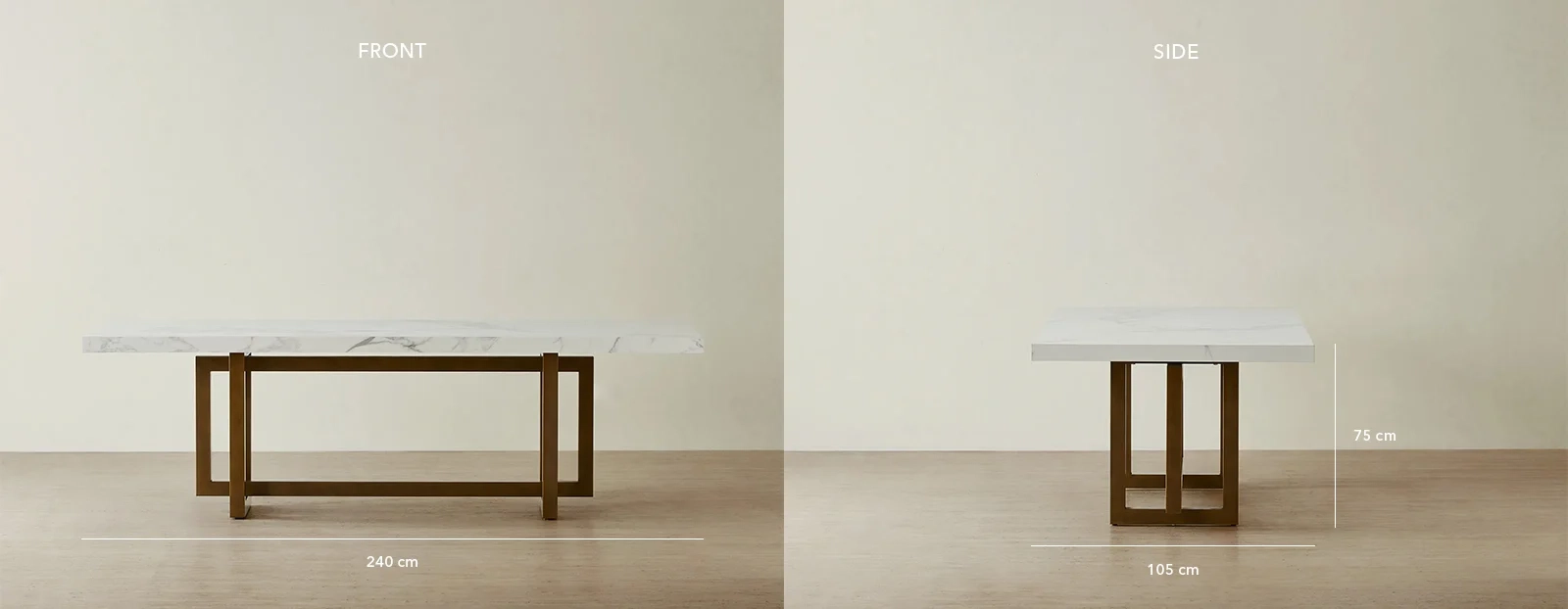 Grayson Statuario White Sintered Stone Rectangular Dining Table - Brushed Bronze Legs 240x105cm ...